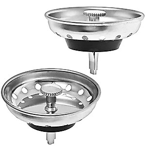 2 Pack - Kitchen Sink Strainer and Stopper Combo Basket Replacement for Standard 3-1/2 inch Drain, Stainless Steel Basket with Plastic Knob, Rubber Stopper Bottom - Hilltop Products