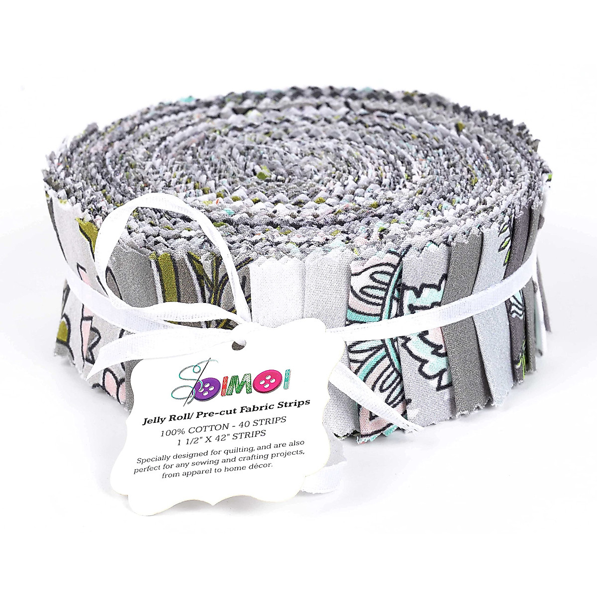 Soimoi 40Pcs Block Print Precut Fabrics Strips Roll Up 1.5x42inches Cotton Jelly Rolls for Quilting - Black