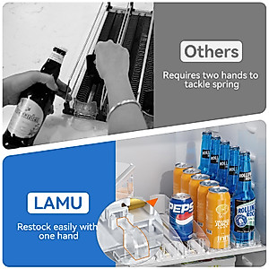 LAMU Drink Organizer for Fridge Automatic Pusher Glide Soda Can Dispenser Width Adjustable Pop Can Holder Beverage Organizer for Refrigerator 14.96"D Adjustable for 6-20oz (White 5 Rows)