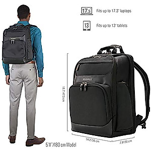 Everki Onyx Premium Business Executive 17.3-Inch Laptop Backpack, Ballistic Nylon and Leather, Travel Friendly (EKP132S17), Black