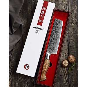 HEZHEN 7 inch Nakiri Knife Japanese High Carbon Steel-Super Durable Cooking Knife-67 Layers of Damascus Steel Sharp Blade -Ergonomic Design for Figured Sycamore Wood Handle