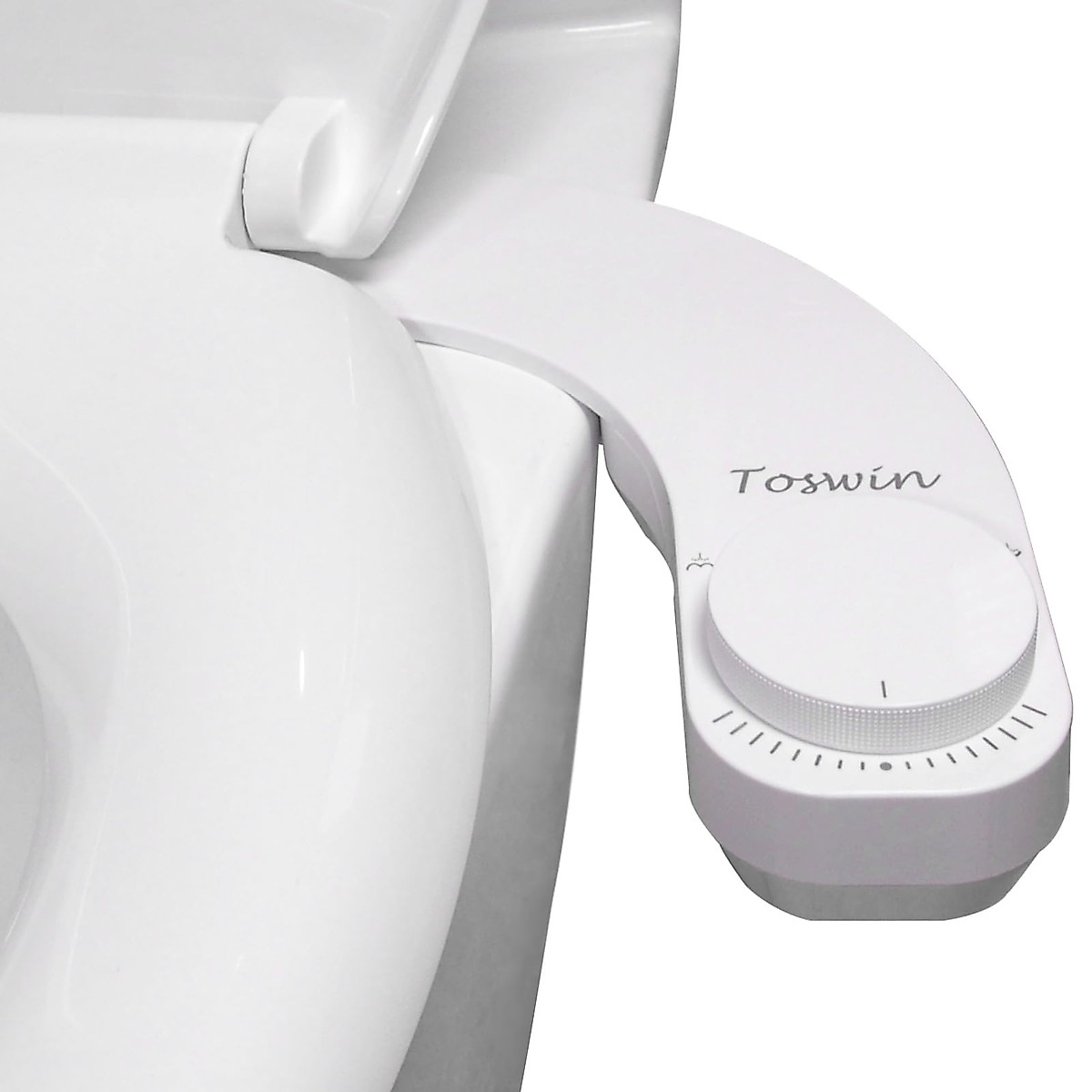 Toswin Left Handed Bidet Left Hand Bidet Ultra Slim Bidet Left Side Control Clear Rear Bidet Attachment for Toilet with Dual Front & Rear Nozzles and Adjustable Water Pressure -White Knob