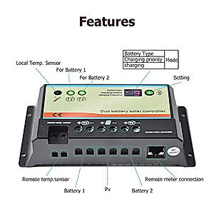 EPEVER EPIPDB-COM Series Dual Battery Solar Charge Controller 20A 12V/24V Auto Work for RVs Caravans and Boats etc Duo Battery Solar Charging System