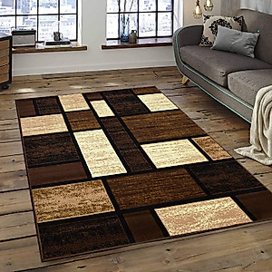 Champion Rugs Modern Brown Blocks Contemporary Geometric Design Area Rug, Perfect Hardwood, Tile, or Carpet Cover, Ideal for Bedroom, Kitchen, Living Room, Entryway, or Office (2’ X 7’)