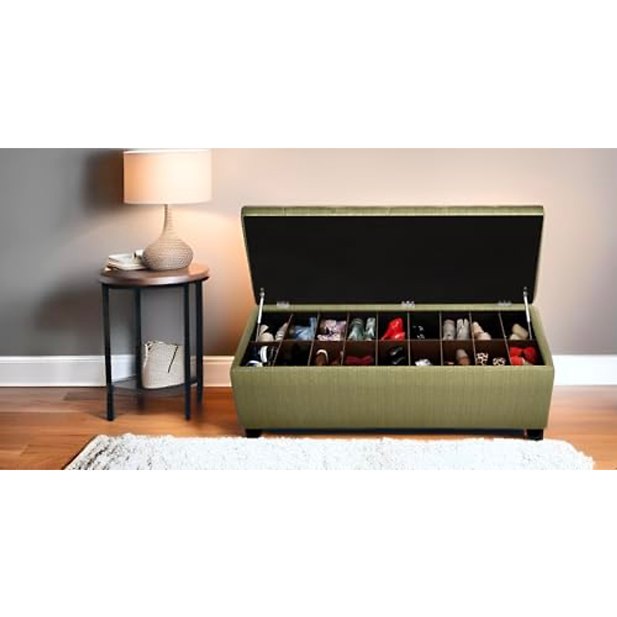 The Sole Secret Diamond Tufted Shoe Ottoman Storage Bench for Bedroom or Entryway, Adjustable Wooden Inserts, Stores up to 36 Pairs, Easy-Open Hinged Lid, Large, Candice Ivy