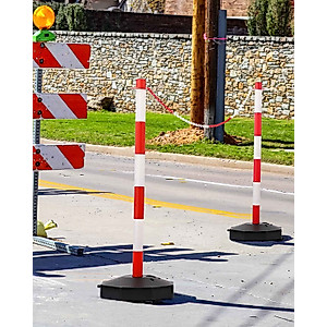 RoadHero [2 Pack] Traffic Delineator Post Cones with Fillable Base, Expandable Traffic Safety Barrier with 8FT Plastic Chain, Traffic Safety Delineator Cones for Parking Lot [Red/White]