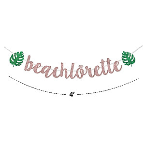 Rose Gold Glitter Beachlorette Banner Sign Garland Pre-Strung for Beach Bachelorette Party Hawaiian Luau Summer Tropical Bach Party Decorations