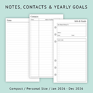 2023 Weekly & Monthly Planner Refill, 3-3/4" x 6-3/4", January 2023 - Dec 2023, Personal/Compact/Size 3