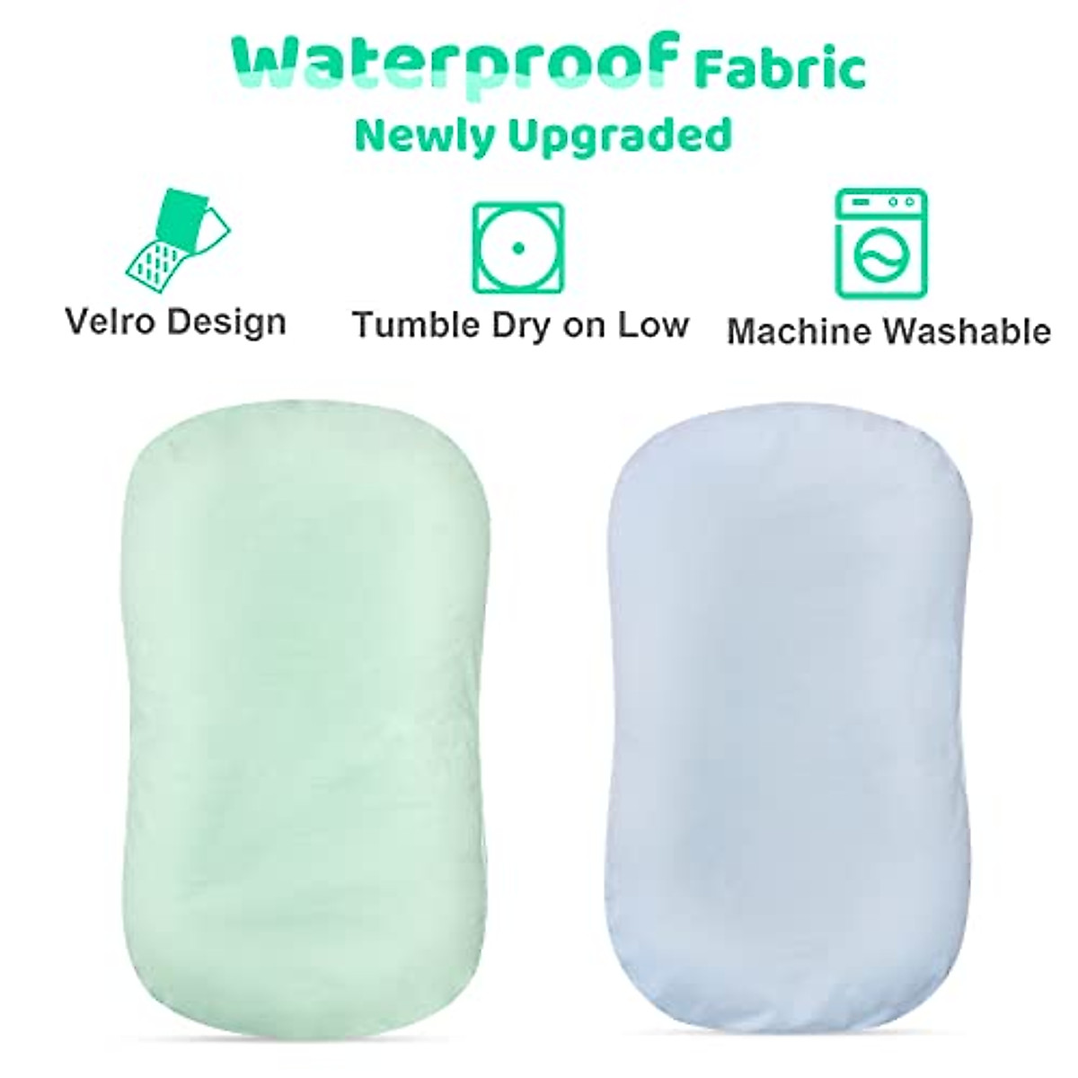MEXXI Waterproof Corduroy Baby Lounger Covers (Pack of 2) Hypoallergenic Cotton Newborn Covers | Durable Soft Spare Covers (Covers Only) (Waterproof, Pistachio Green & Alice Blue)