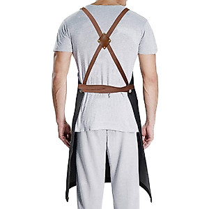 DingSay Trendy Professional Black Denim Apron with Pockets for Chef Cooking Kitchen Grill BBQ Hairstylist Painting, Mens Womens Apron with Leather Cross Back Straps