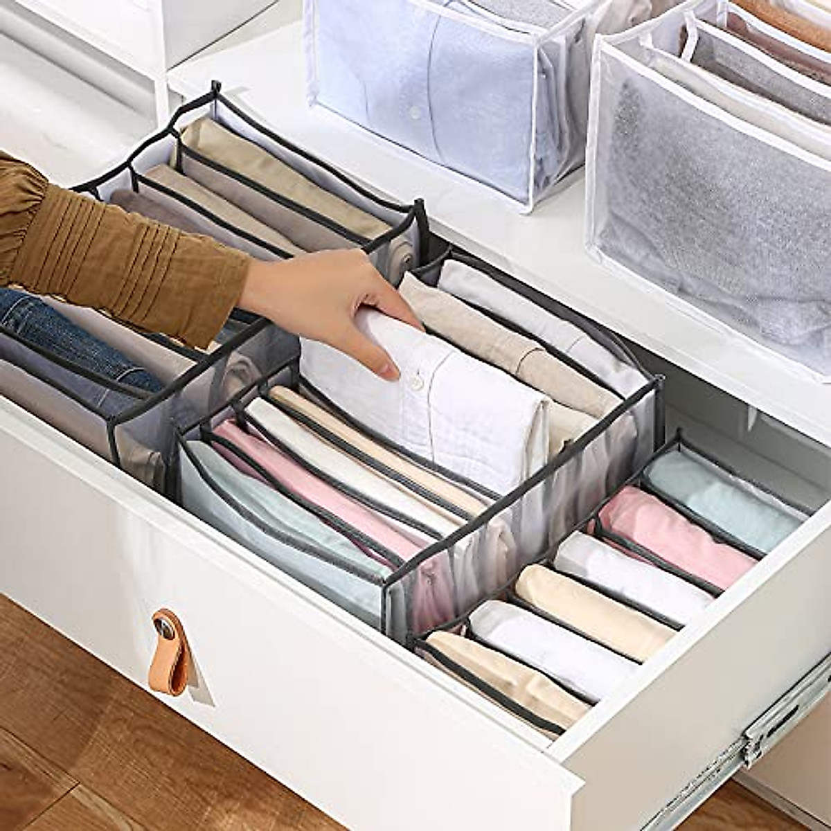 Wardrobe Clothes Organizer,Washable Clothes Organizer for Folded Clothes, Mesh Clothes Storage Organizer for Leggings, Skirts, T-shirts, Jeans, Scarves(9 grids for T-shirt)