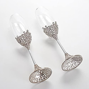 LASODY Crystal Set Champagne Flutes - Wedding Glasses for Bride & Groom - Toasting Cups Gift Sets for Couples - Engagement, Wedding, House Warming Gift