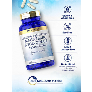 Carlyle Buffered Magnesium Bisglycinate 665 mg | 250 Capsules | Chelated Essential Mineral | Non-GMO and Gluten Free Supplement