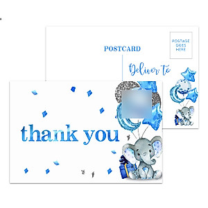Yuansail Baby Shower Thank You Postcards, Blue Elephant Appreciation Post Cards, 25 cards – (bb006-ganxie)