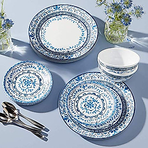 Corelle Vitrelle 18-Piece Service for 6 Dinnerware Set, Triple Layer Glass and Chip Resistant, Lightweight Round Plates and Bowls Set, Portofino