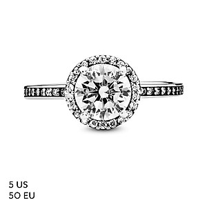 PANDORA Round Sparkle Halo Ring - Silver Ring for Women - Sterling Silver with Clear Cubic Zirconia - Gift for Her - Jewelry for Women with Gift Box - Size 8.5