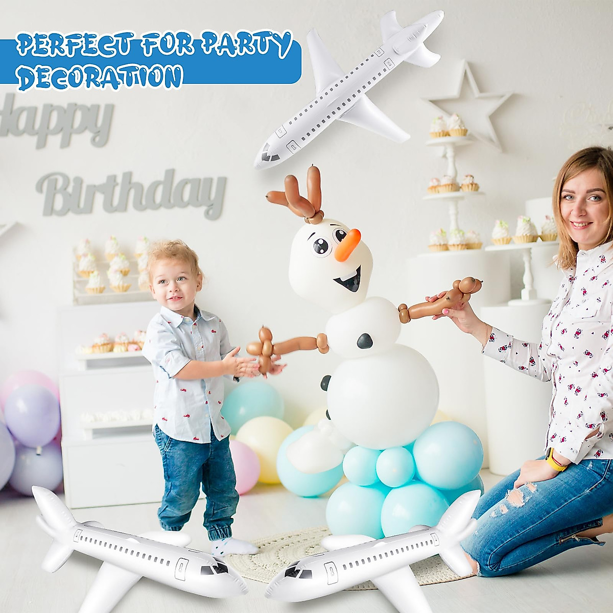 Syhood 40 Inch White Large Inflatable Airplane Balloon Inflatable Airplane Aviation Themed Airplane Inflates for Outdoor Birthday Party Gifts Swimming Pool Decorations Toys(40 Inch, 6 Pcs)