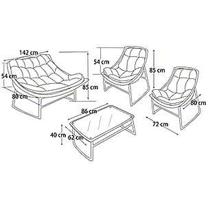 QUUL Rattan Sofa Set Outdoor Indoor Garden Patio Furniture 4 Pieces Set 1 Double Sofa + 2 Single Sofas + 1 Table