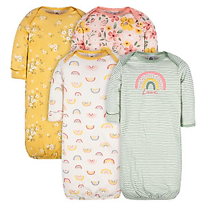 Gerber Unisex Baby Boy and Girls 4-Pack Sleeper Gown Gold 0-6 Months