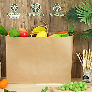 Moretoes 60pcs 16x6x12 Inches Paper Bags with Handles Bulk Large Gift Bags with Handles Brown Paper Bags for Grocery, Merchandise, Gifts