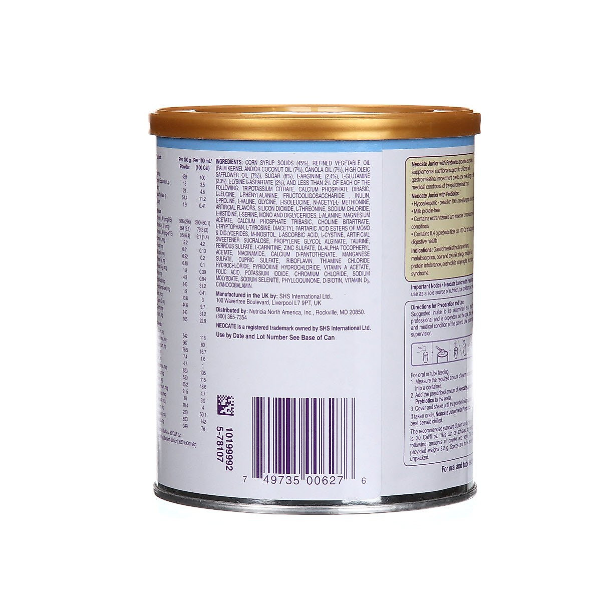 Neocate Junior with Prebiotics, Vanilla, 14.1 oz / 400 g (Case of 4 cans)