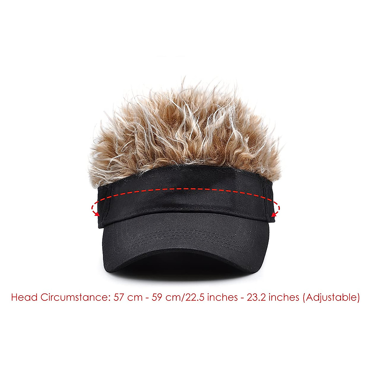 Novelty Visor Cap Adjustable Visor Hat with Spiked Wigs Fake Hair Visor for Adults (Canvas and Polyester, Black and Brown)