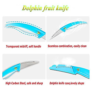 Paring Knife,Dolphin fruit knife,High Carbon Stainless Steel Fruit and Vegetable knife,Blue Transparent soft handle,Ultra Sharp Peeling Knife for Cutting Fruit,Vegetable,2.6-Inch Blade