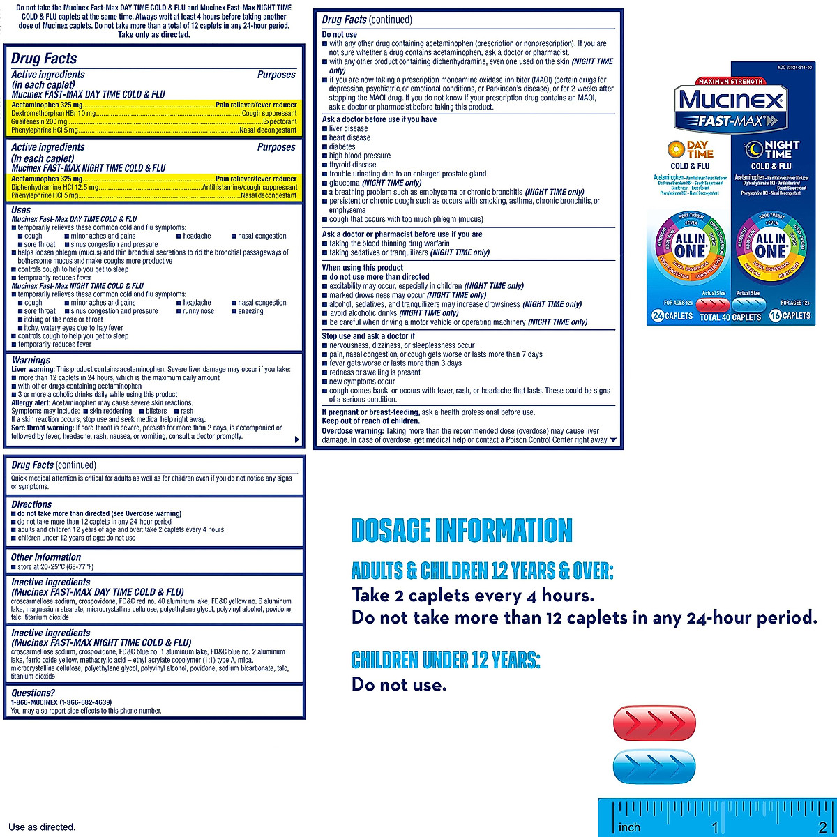 Mucinex Fast-Max Maximum Strength Cold & Flu Day and Night Medicine, 40 Count