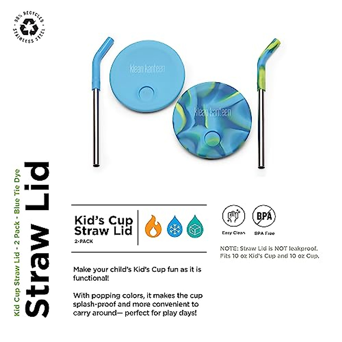 Klean Kanteen Kid Cup Straw Lid - 2 Pack - Blue Tie Dye