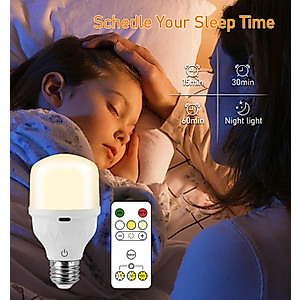 USB C Rechargeable Light Bulbs with Remote, 5W LED Dimmable Battery Powered Light Bulb, Touch Control E26 Portable Emergency Light Bulbs with Timer, for Home Power Outages, Non Hardwired, 2 Pack