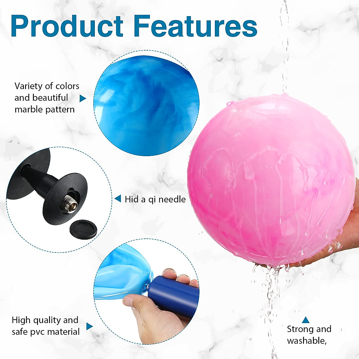 Threan 6 Pieces Bouncing Ball for Kids Marbleized Bouncy Balls Inflatable Ball Pump with Air Needle Colorful Bouncy Balls Cloud Bouncing Balls for Pets Adults Handballs Playground(8.5 Inches)