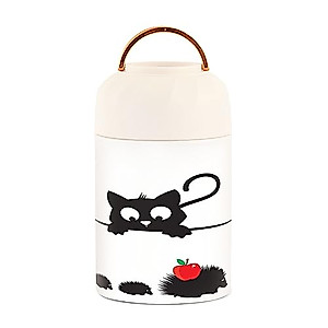 CUPADA Black Cat Hedgehogs Food Jar, Funny Kitten Cute Insulated Hot Food Jars Vacuum 17OZ with Folding Spoon for Work Trip Picnic Camping