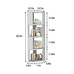 Min Win 5 Tier Corner Shelf Unit,50.2" Standing Tall Corner Bookcase Multipurpose Shelving Unit Wooden Display Bookshelf Storage Rack Corner Storage Shelves Plant Stand For Home Kitchen Office - White