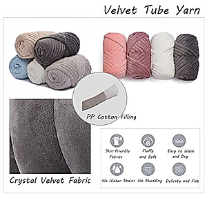 Aloiyue Chunky Knit Yarn,Velvet Bulky Big Cotton Tube Thick 17.6oz Giant Puffy Stuffed for Handmade Weave Throw Blanket Knot Pillow Cat Nest,22 Yards DIY Vegan Yarn,Light Grey 1.1lbs/17.6oz/22yards