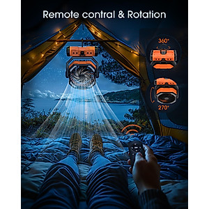 Peouix Portable Rechargeable Camping Fan - 20000mAh Cordless Battery Powered Fan with LED Lantern, Remote Auto Oscillating USB C Table Battery Operated Tent Fan for Travel Outdoor Beach