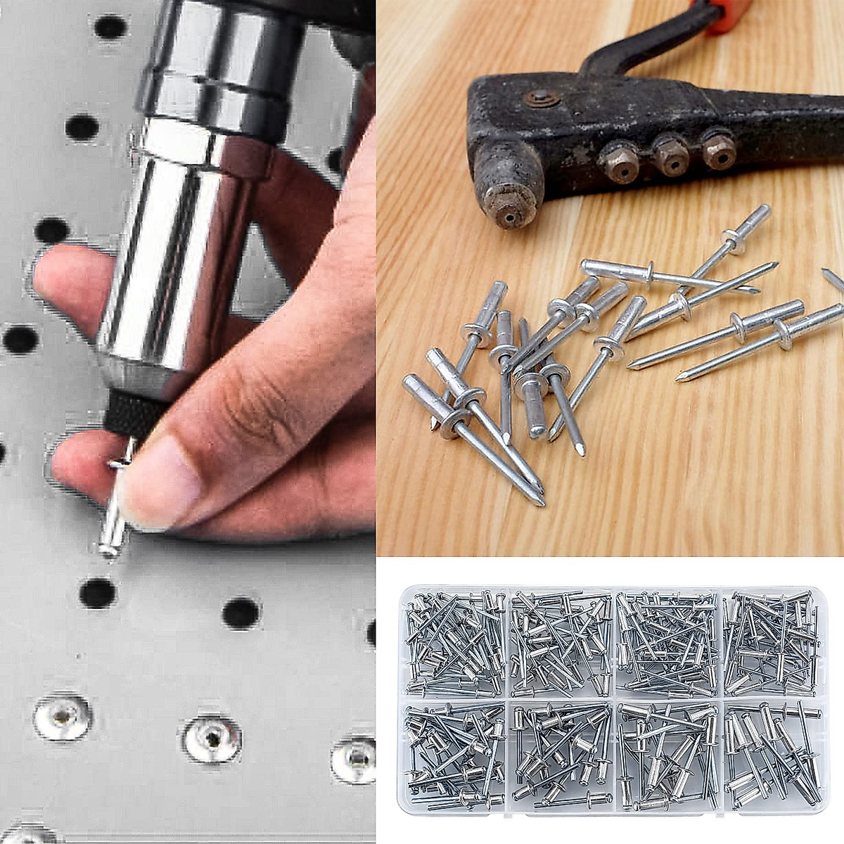 200 Pcs Pop Rivets Assortment Kit, Assorted Aluminum Blind Rivets, Metal Flange Blind Rivets for Metal, 1/8"x1/4", 1/8"x5/16", 1/8"x3/8", 1/8"x1/2", 3/16"x1/4", 3/16"x5/16", 3/16"x1/2", 3/16"x5/8"