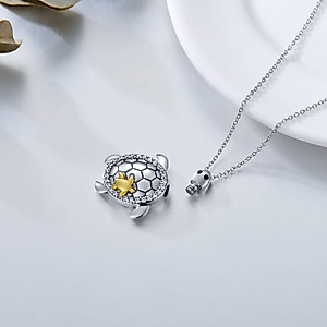 Sea Turtle Cremation Urn Necklace for Ashes Sterling Silver Keepsake Hair Memorial Pendant Locket Mother & Child Turtle Jewelry for Women Mom