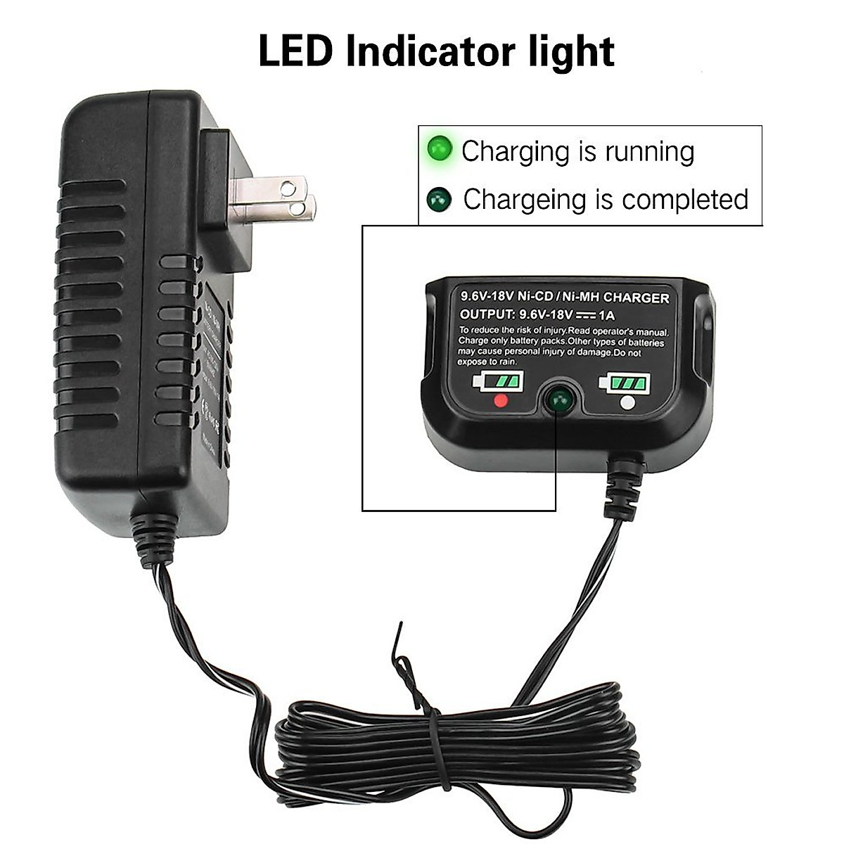 Replacement for Black and Decker 9.6V-18V Battery Charger: 90571729, 90556254-01, 90592360-01 Compatible with Black and Decker 18V 14.4V 12V 9.6V NiCad & NiMh Battery