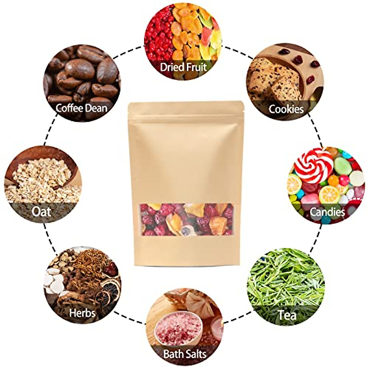 DMPACKDM 100Pcs Small Kraft Stand Up Pouch Bags, 3.5x5.5 Inches Kraft Stand Up Pouches with Window,Resealable Zip Lock, Heat-Sealable,Suitable for Home or Business