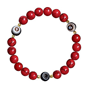 L&C Feng Shui Black Obsidian Beaded Bracelet - Women Mens 8MM Evil Eye Original Natural Crystal Onyx Relief Reiki Healing Stone Protection Strand Bracelet Bring Luck Prosperity Wealth (Red Howlite)