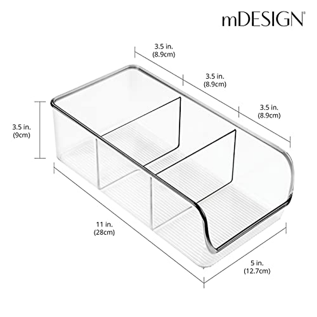 mDesign Plastic Food Storage Bin Organizer with 3 Compartments for Kitchen Cabinet, Pantry, Shelf, Drawer, Fridge, Freezer Organization - Holds Snack Bars - Ligne Collection - Clear