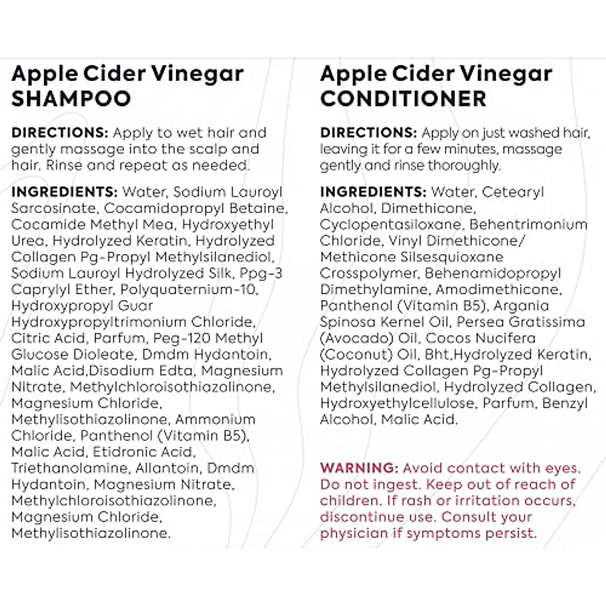 Apple Cider Vinegar Shampoo and Conditioner Set - Stop Flaky and Itchy Scalp – Sulfate Paraben Free Anti Dandruff Soothing Treatment for Dry, Oily and Damaged Hair - Intense Care for Women and Men