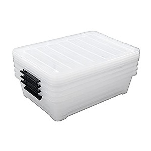 Xyskin 4 Packs 40 Quart Plastic Large Under Bed Storage Box, Clear Storage Bin with Wheels