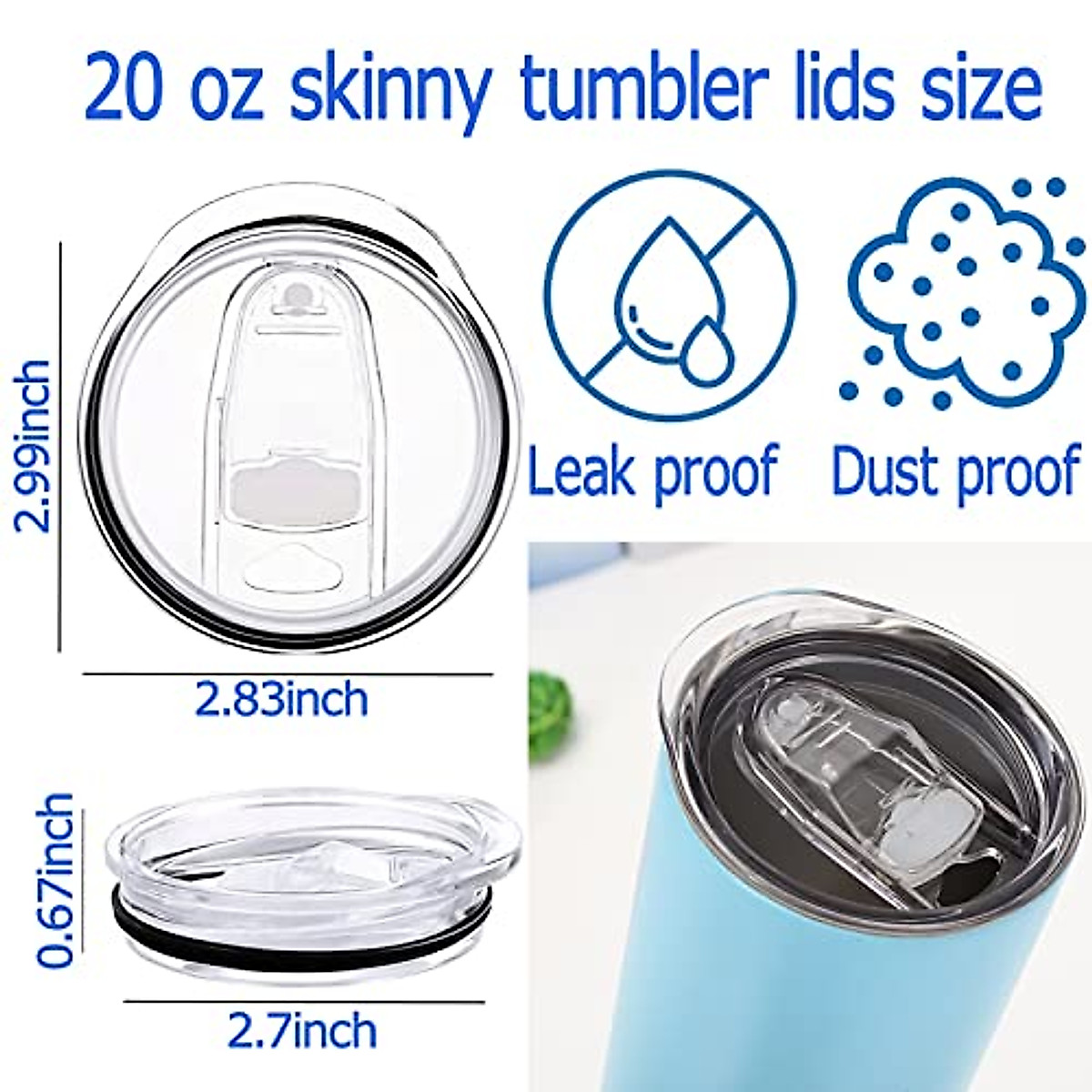 20 oz Skinny Tumbler Replacement Lids 10 Pack, HeyMoly Plastic Splash Resistant Lids Covers Spill Proof for Skinny Tumbler Lid 20 oz, Clear Cup Covers for 2.76 Inch Mouth Tumbler Cooler 10 Pack