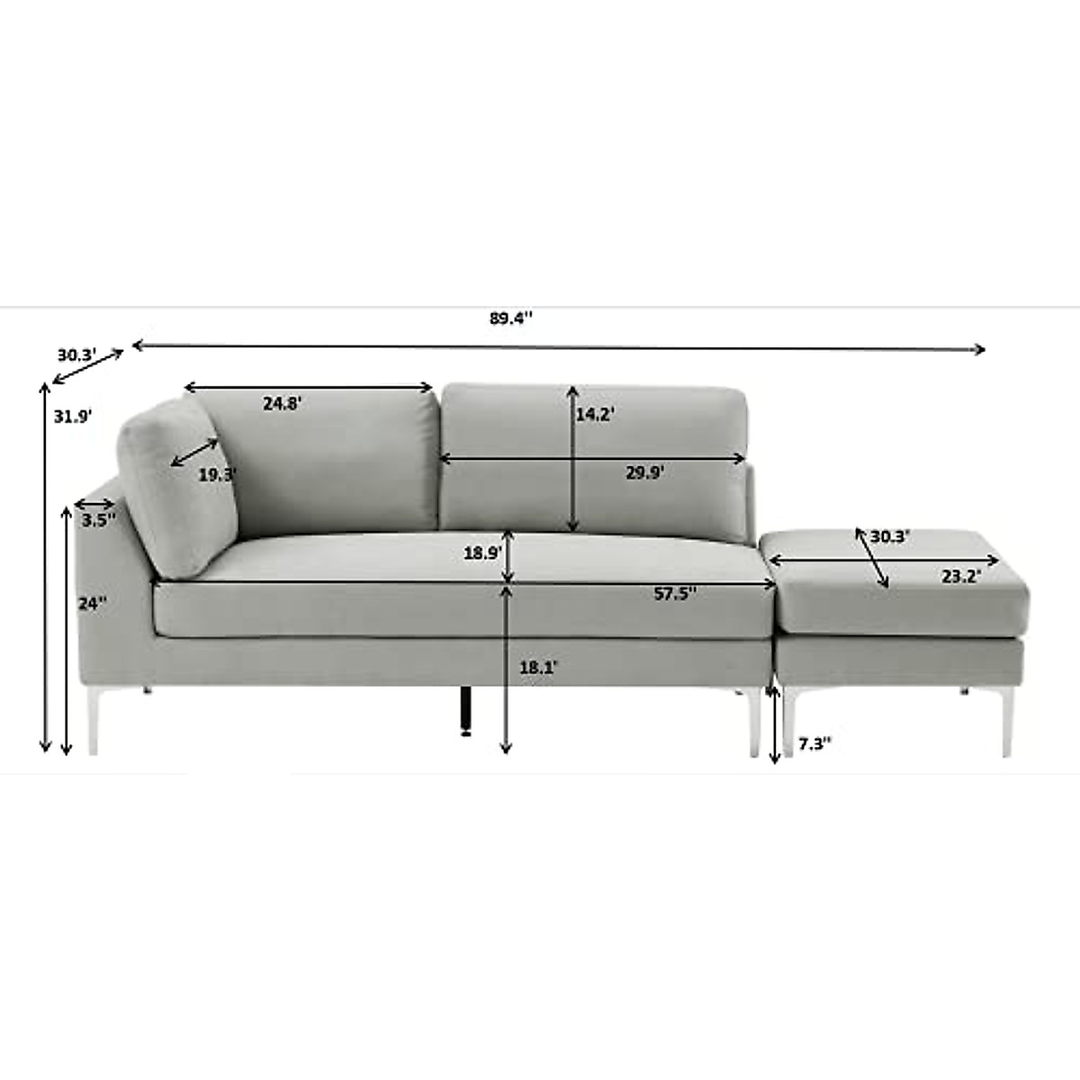 Suede Leisure Sofa with Left Armrest