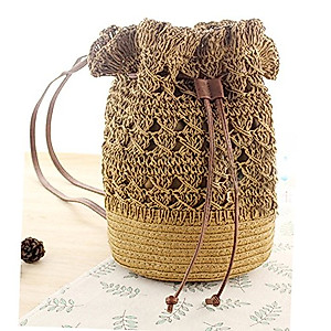 Abuyall Women Straw Bucket Bag Hobo Shoulder Handbag Drawstring Beach Tote Bag H…