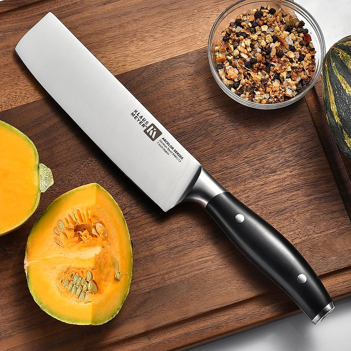 Klaus Meyer Arcelor 7 inch Nakiri Knife, Vegetable Cleaver with ABS Ergonomic Handle, Exclusive German Steel Kitchen Knife