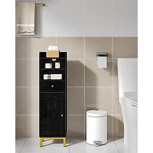 Hzuaneri Bathroom Storage Cabinet, Corner Floor Cabinet with Drawers and Doors, Narrow Toilet Paper Cabinet, Bathroom Organizer with Adjustable Shelf, for Small Spaces, Black BC29804G