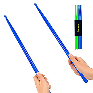 5A Nylon Drumsticks for Kids Adults: Light Durable Drum Sticks Blue Green with Anti-Slip Handles for Electronic Drums Exercise Percussion Accessories (2 Pairs)