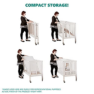 Dream On Me 3 in 1 Portable Folding Stationary Side Crib in White, Greenguard Gold Certified, Safety Wheel with Locking Casters, Convertible, 3 Mattress Heights